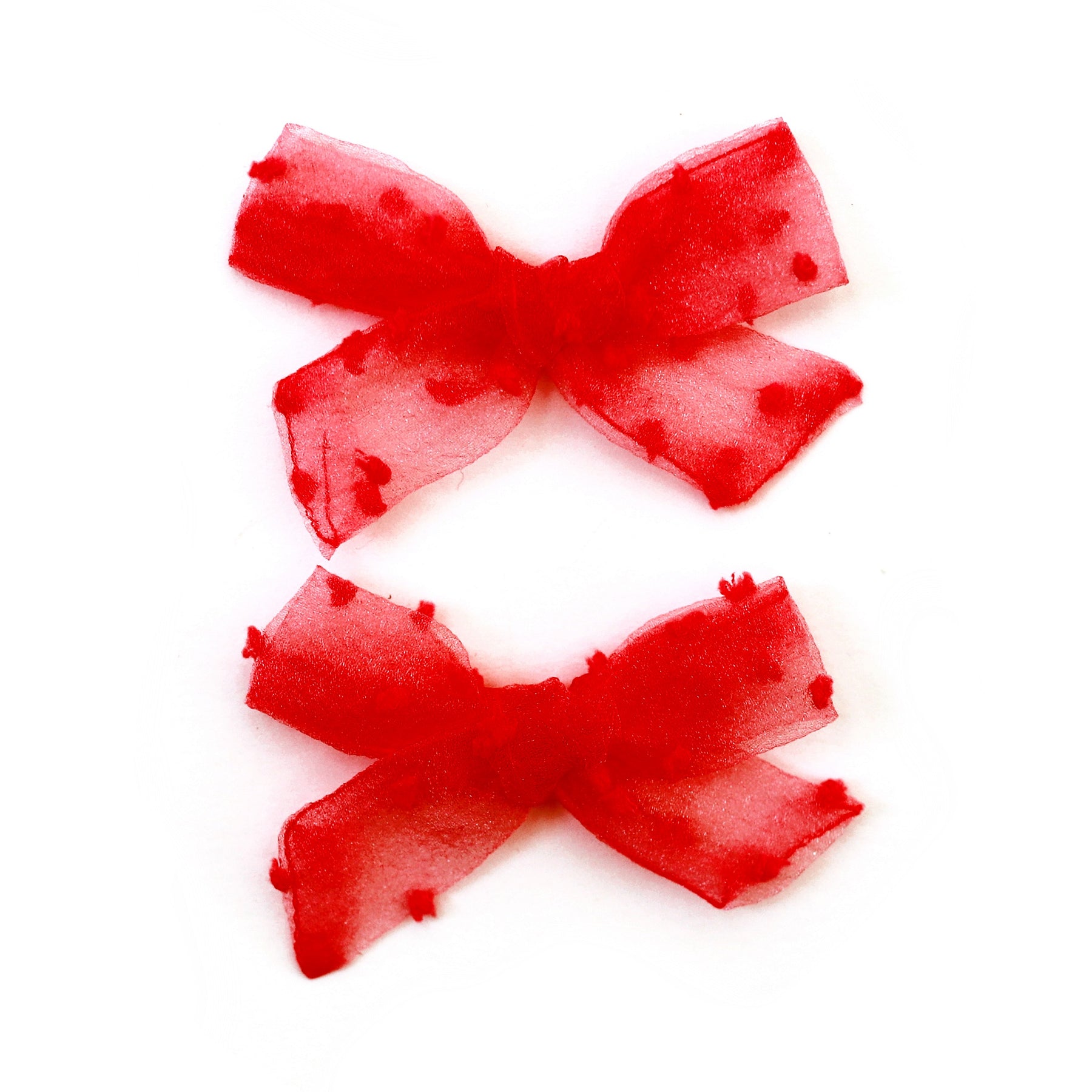 Girls' Pigtail Bows - Bright Red Sheer Dot – Little Stocking Company