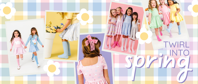 Spring Twirl Dresses for Girls with Matching Knee Highs & Hair Bows ...
